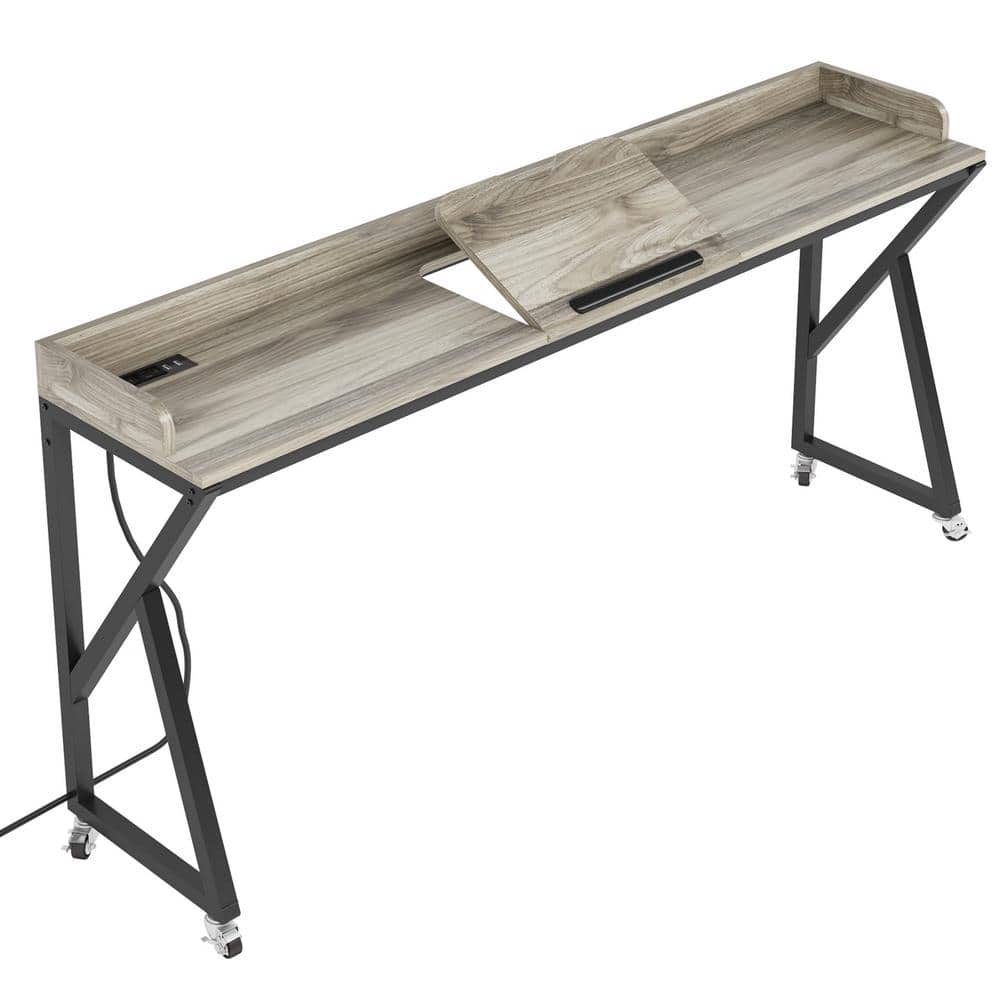 Tribesigns Cassey 70.9 in. Gray Wood Overbed Table, Writing Desk with ...