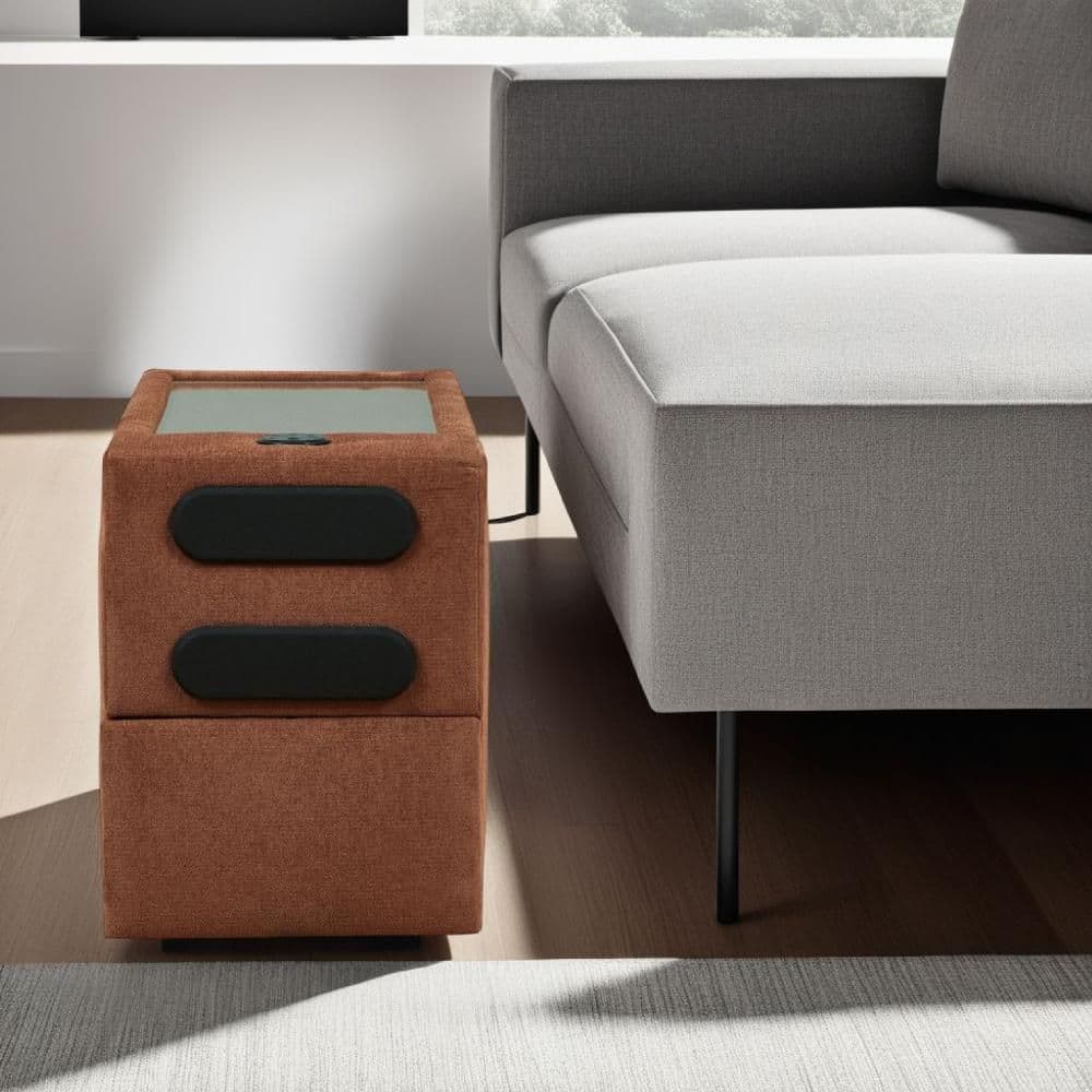 Benjara Meso 17 in. Spice Orange Rectangular Wood Side Table with Audio ...