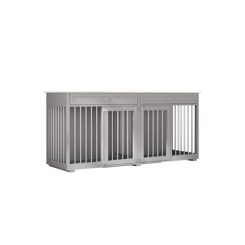 FUFU&GAGA Large Dog Crate Furniture with 2-Drawers, Indoor Wooden Double Dog Cage Kennel for ...