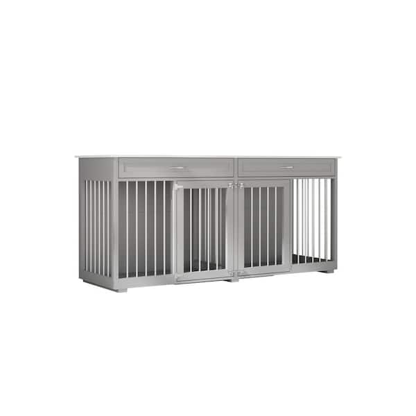 FUFU&GAGA Large Dog Crate Furniture with 2-Drawers, Indoor Wooden Double Dog Cage Kennel for ...