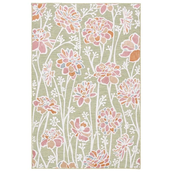 SAFAVIEH Cabana Green/Pink 3 ft. x 5 ft. High-Low Floral Abstract ...