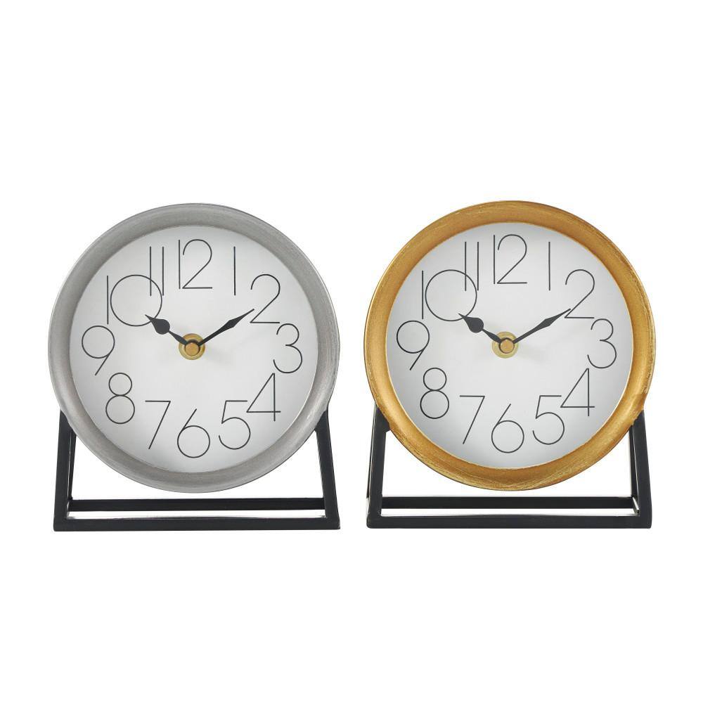 Litton Lane Multi Colored Metal Metallic Clock with Black Modern Bases ...
