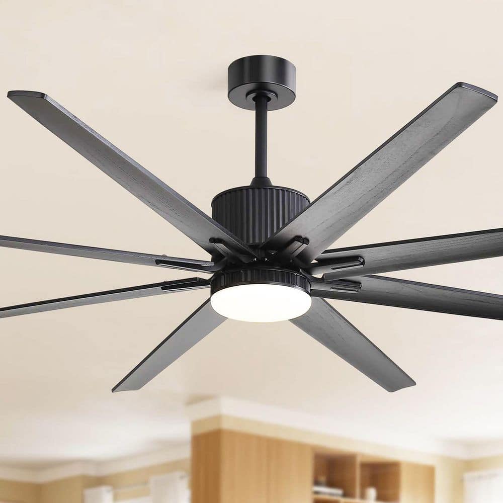 Sofucor 76 in. Indoor/Outdoor Smart Black Ceiling Fan with Dimmable LED ...