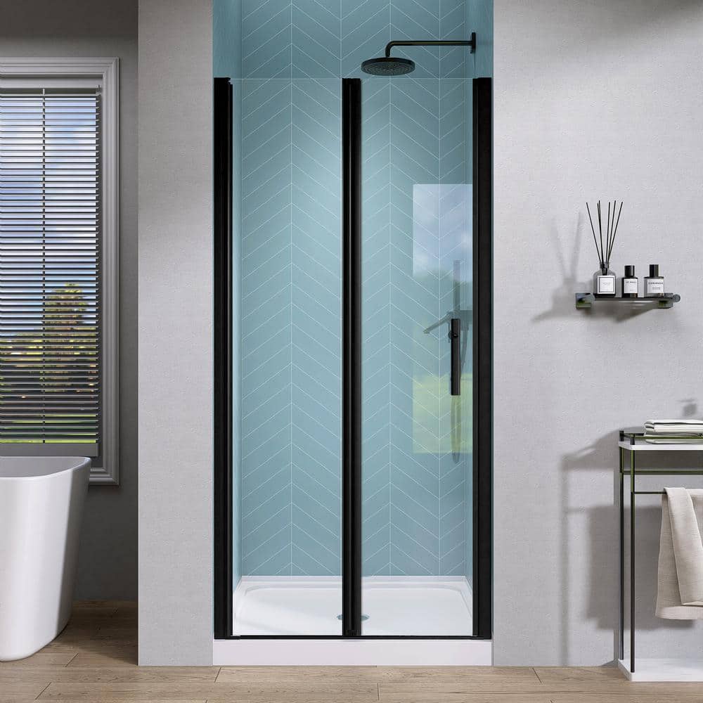 Getpro 34 to 35.25 in. W x 72 in. H Bifold Semi-Frameless Pivot Swing Shower Door Hinged Shower ...
