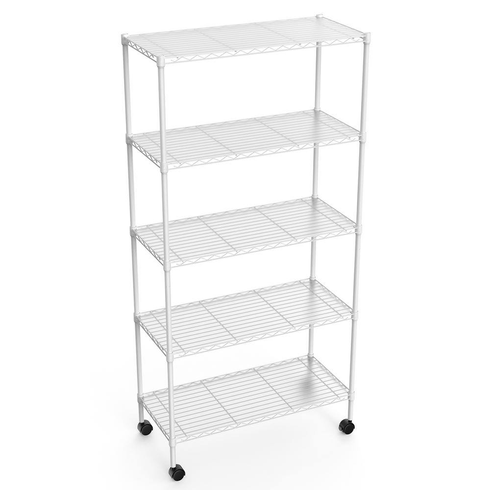 cadeninc White 5-Tier Metal Wire Shelving Unit (30 in. W x 60 in. H x ...