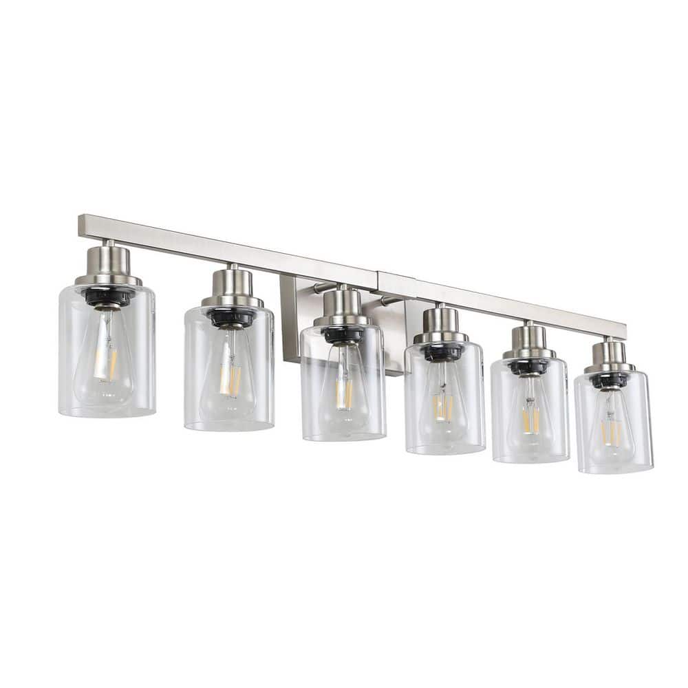 AVITAS 36.8 in. 6-Light Rustic Nickel Bathroom Vanity Light with Clear ...