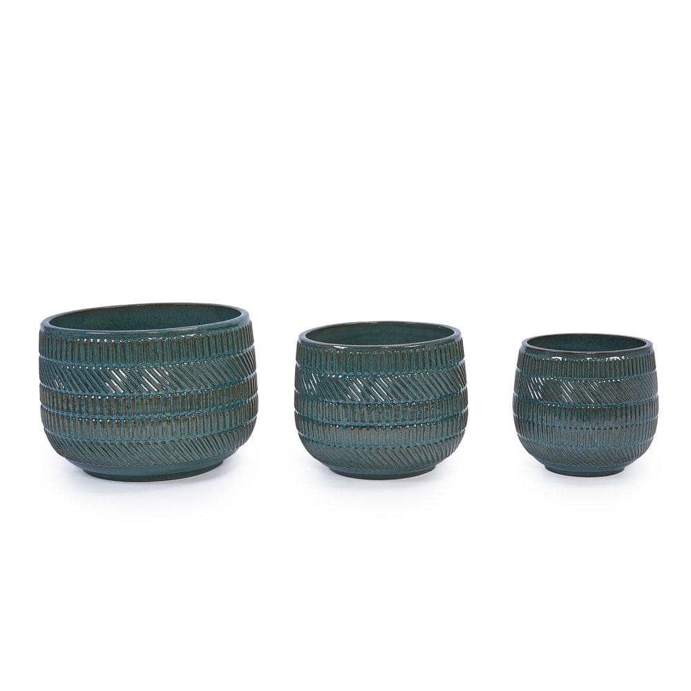 Dovelina Antique Navy Blue Set of 3 Mixed Size Outdoor Ceramic Plant ...