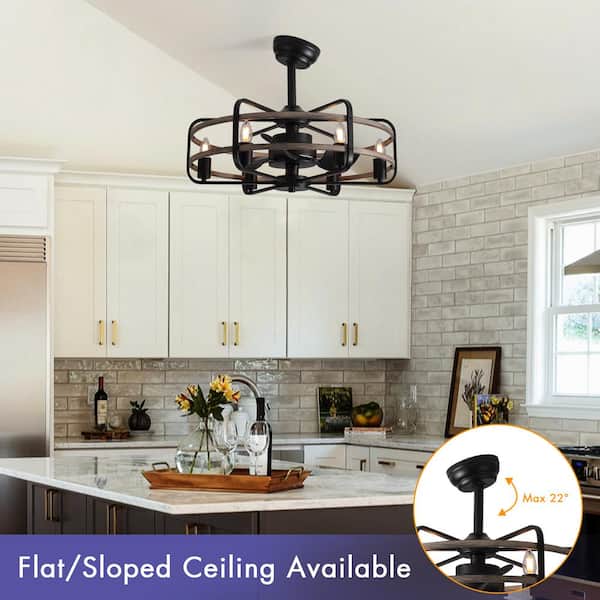 ANTOINE 25 in. Black Farmhouse Ceiling Fan Caged Ceiling Fan Indoor ...