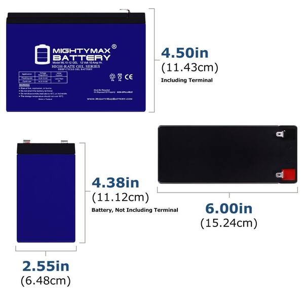 MIGHTY MAX BATTERY 12-Volt 10AH GEL F2 Replacement Battery Compatible ...