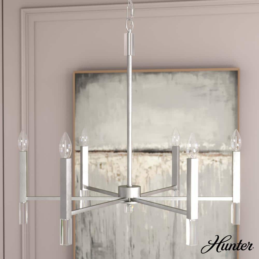 Hunter Sunjai 6-Light Brushed Nickel Candlestick Chandelier 19518 - The ...