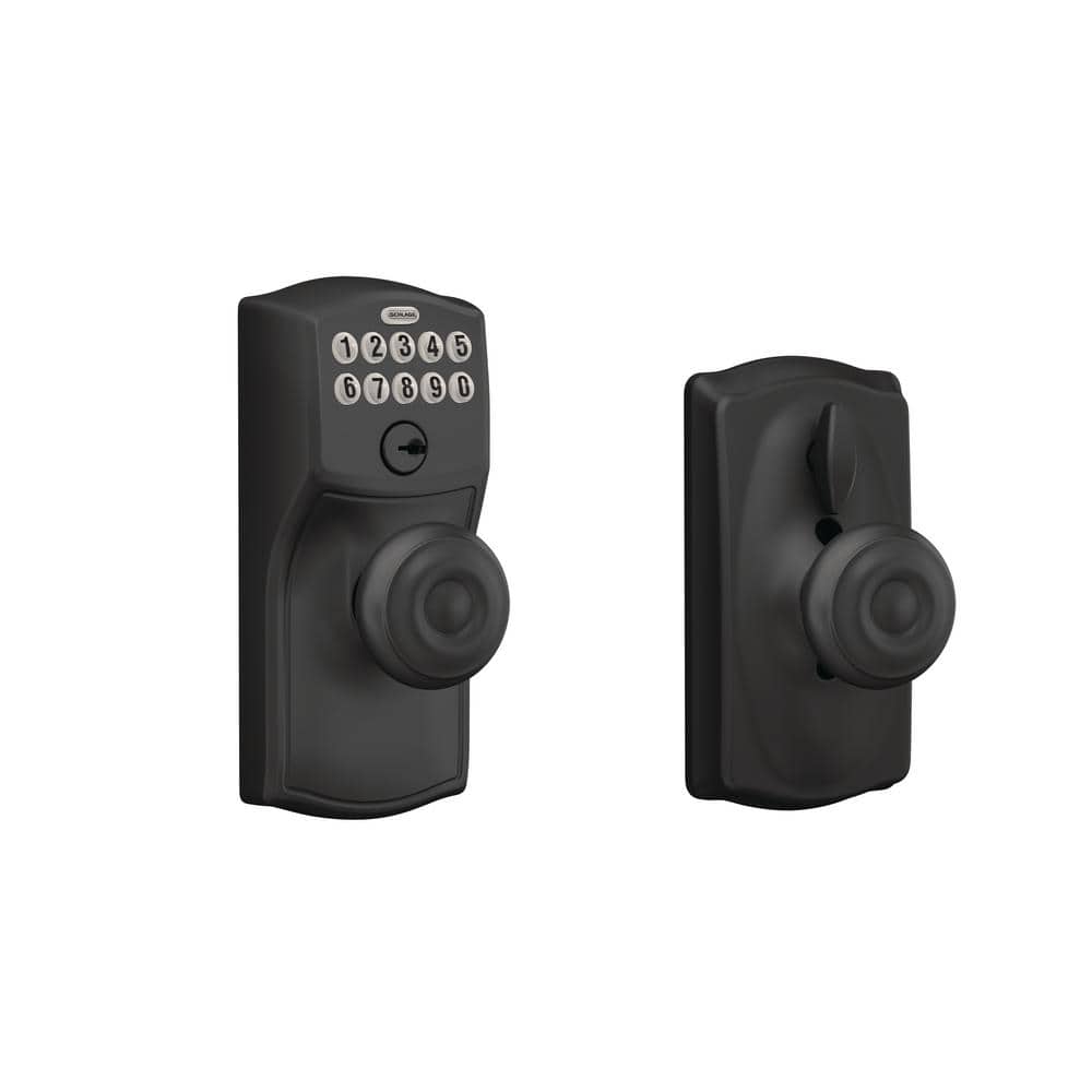 Schlage Camelot Matte Black Electronic Door Lever Lock with Georgian ...