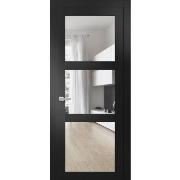 Sartodoors 42 in. x 96 in. 1 Panel Black Matte Finished Solid Wood ...