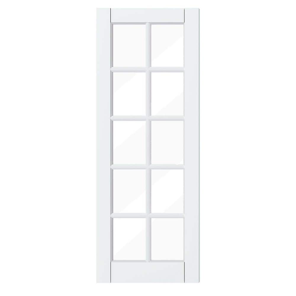 TENONER 28 in. x 80 in. 10-Lite, White Primed, No Bore, Clear Glass ...
