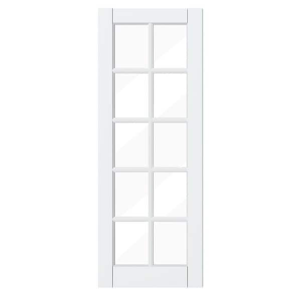 TENONER 28 in. x 80 in. 10-Lite, White Primed, No Bore, Mirrored Glass ...