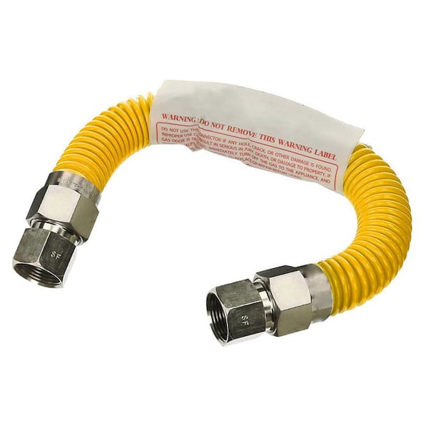 24 in. Gas Connector with Fittings, Yellow Coated Gas Connector, 1/2 in ...