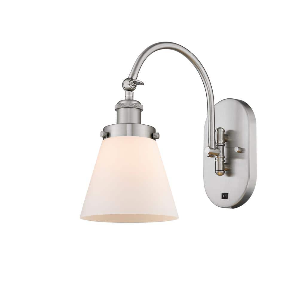 Innovations Cone 1-Light Brushed Satin Nickel, Matte White Wall Sconce ...