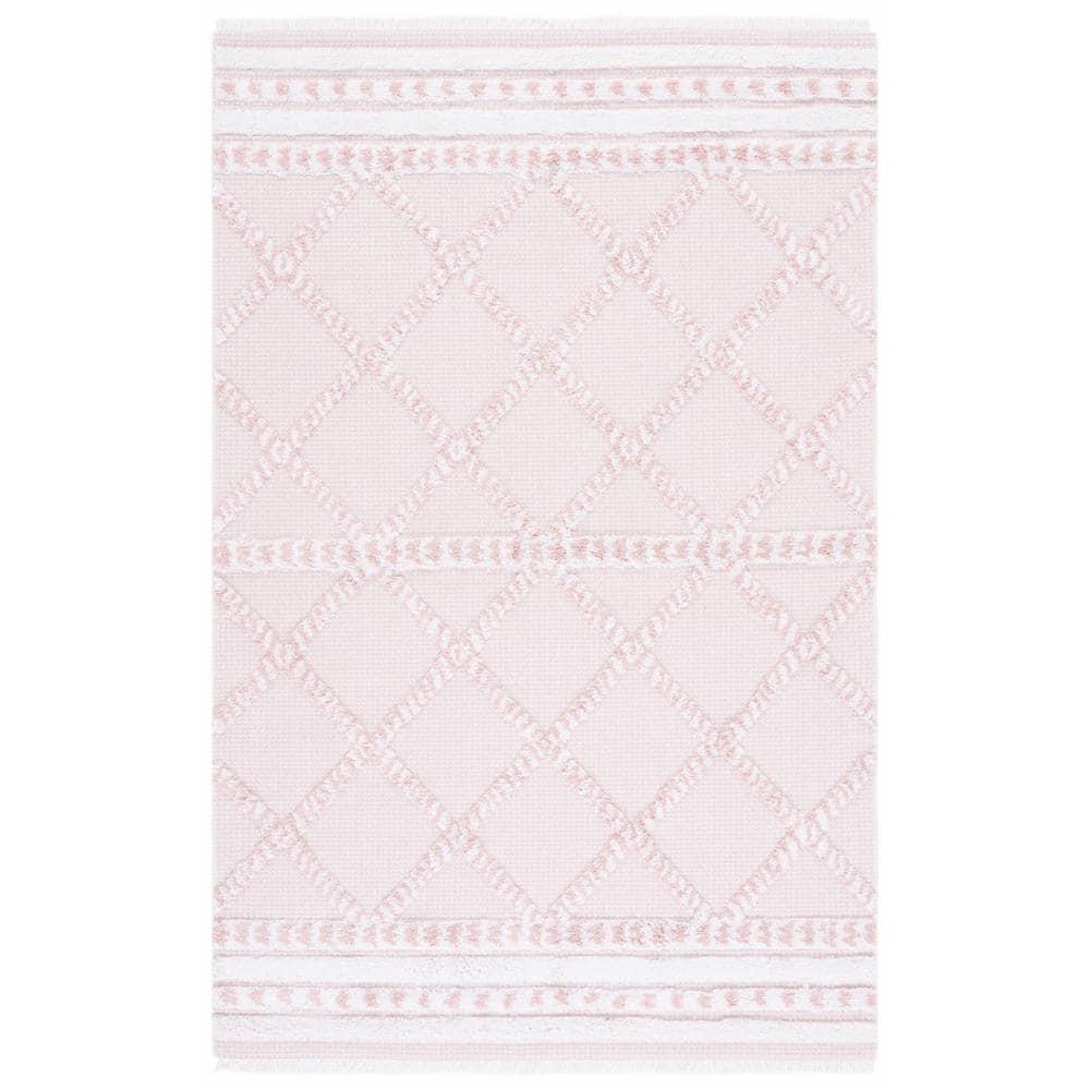 SAFAVIEH Augustine Pink/Ivory 3 ft. x 5 ft. Braided Diamonds Area Rug ...