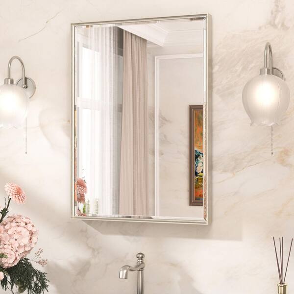 TETOTE 22 in. W x 30 in. H Framed Rectangular Brushed Nickel Mirrors ...