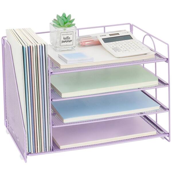 9.4 in. x 15 in. Purple Desk Organizers and Accessories 4-Tier Paper ...