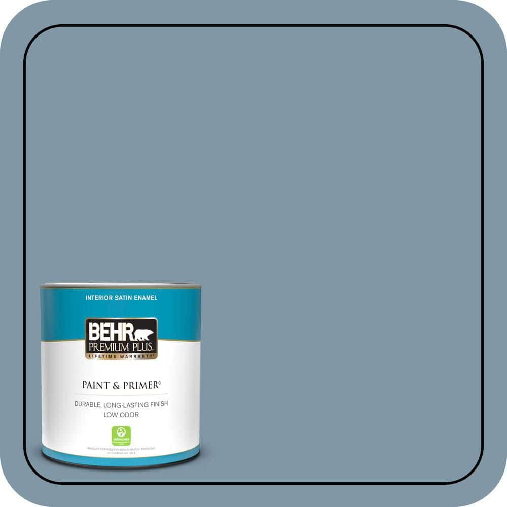 BEHR PREMIUM PLUS 1 qt. #560F-5 Bleached Denim Satin Enamel Low Odor ...