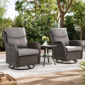 Bellefurn Smiley 3-Piece Outdoor Swivel Glider Gray Wicker Patio Conversation Set with Olefin 5 ...
