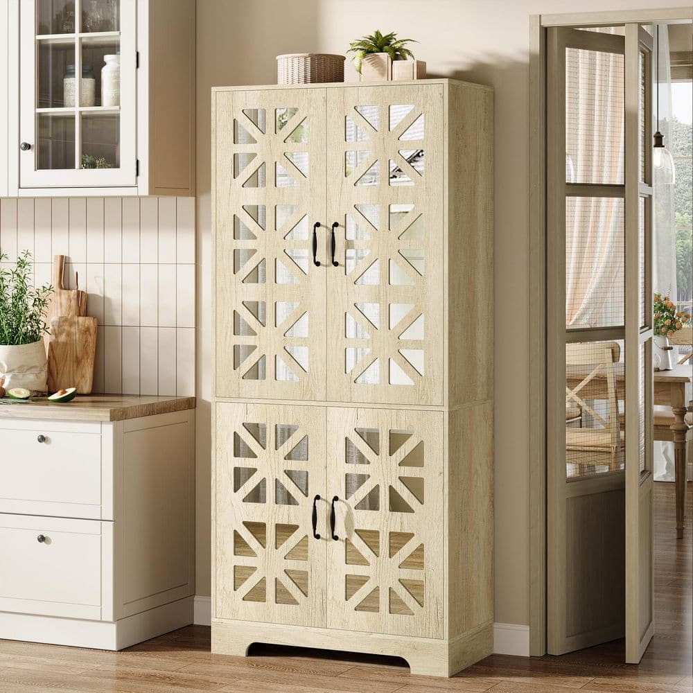 BYBLIGHT Keenyah Beige Wood 31.5 in. Kitchen Pantry Cabinet with ...