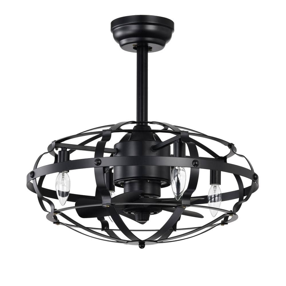 PUDO 20.60 in. Industrial Black Indoor Ceiling Fan Light with Timmer ...