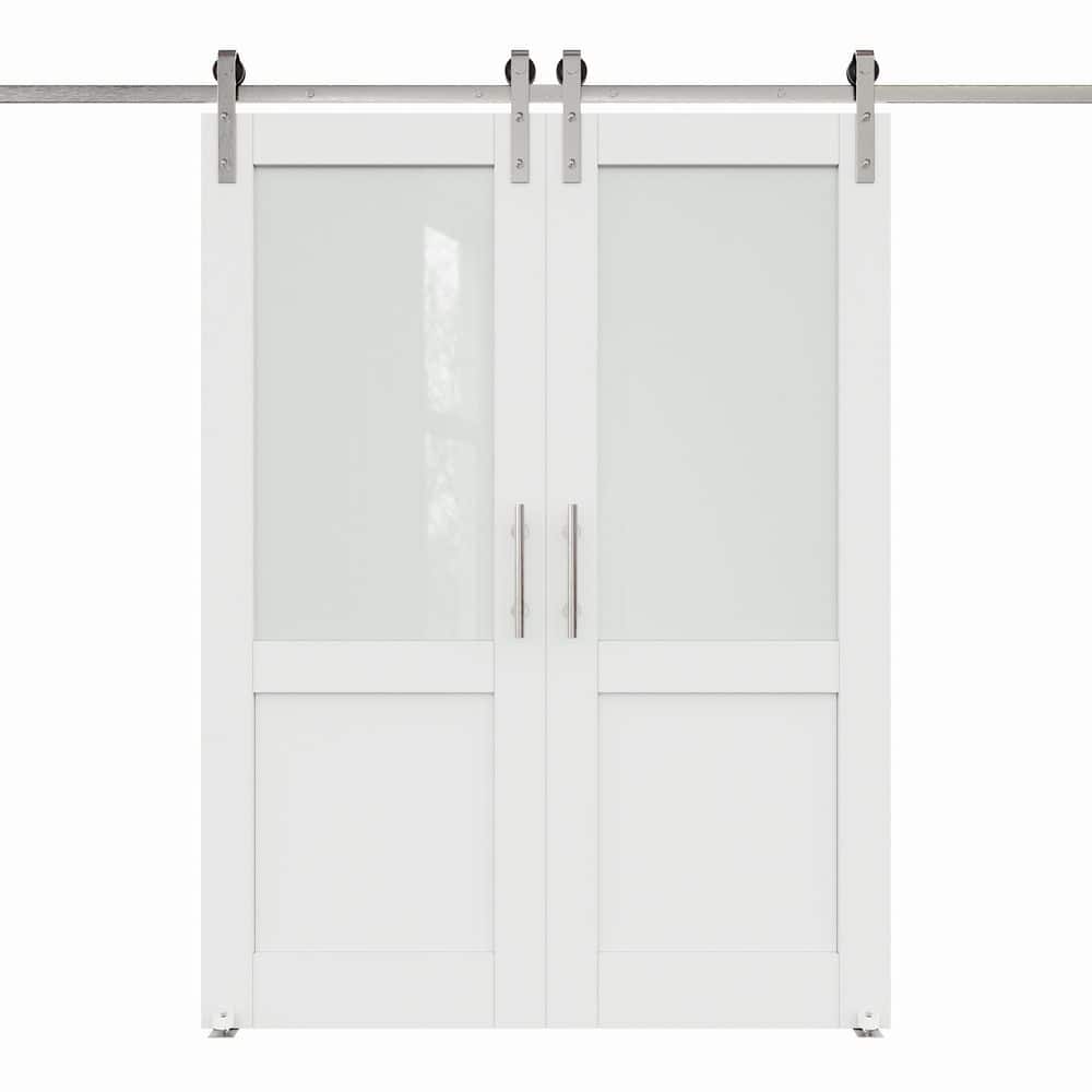 ARK DESIGN 72 in. x 96 in. 1/2-Lite Frosted Glass White MDF Sliding ...