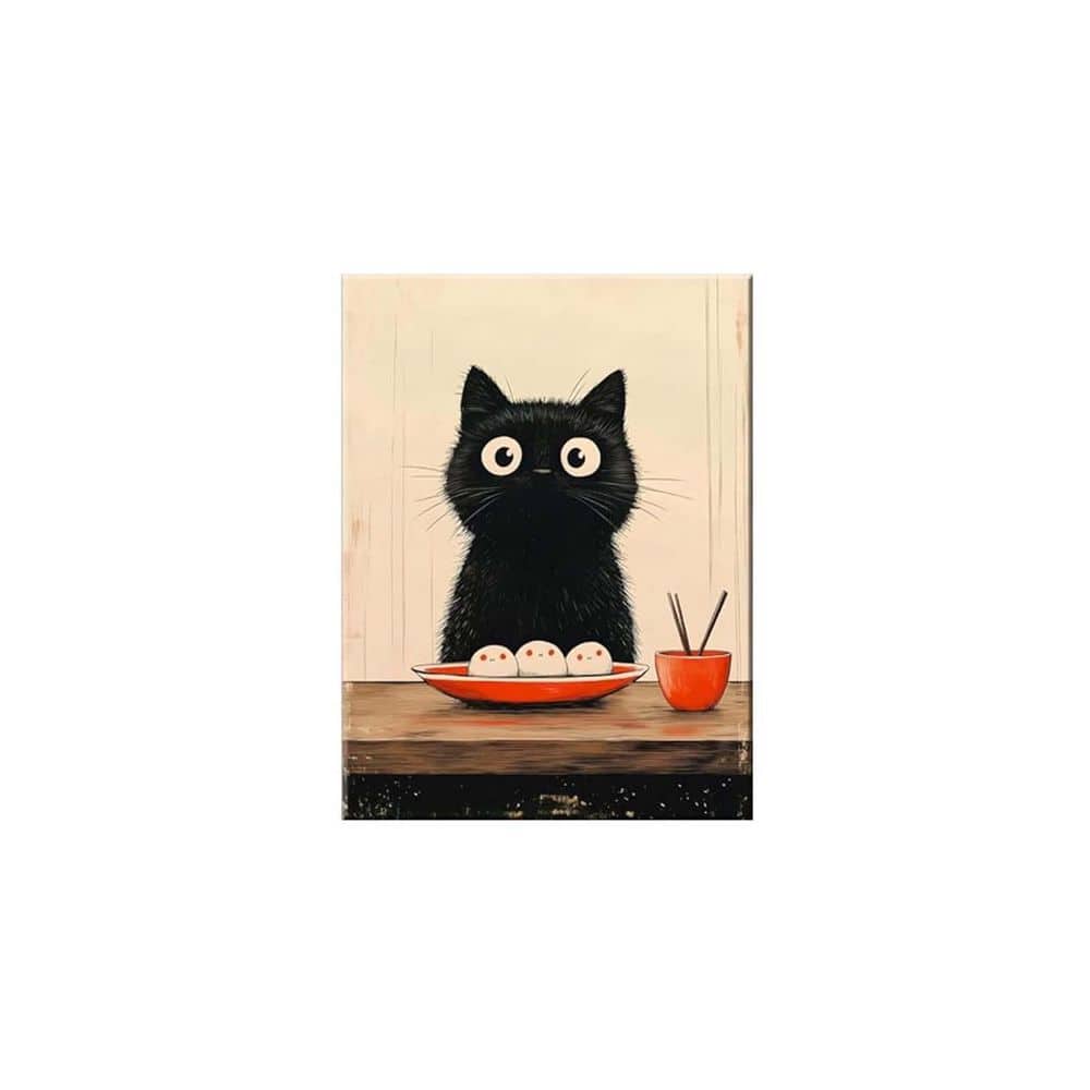 Framed Vintage Funny Black Cat Kitchen Wall Art Cute Cartoon Cat with ...