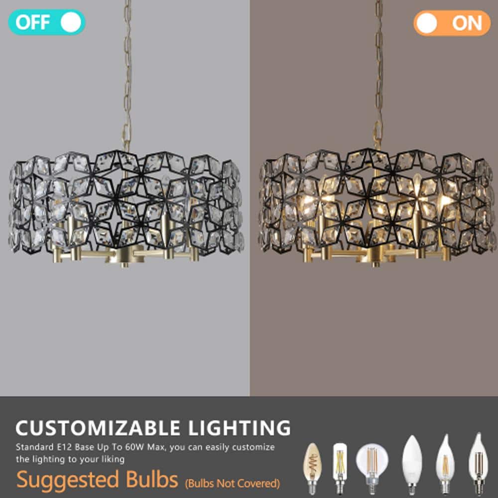 Sunpez 18.9 in. W 5-Lights Crystal Chandelier Modern Ceiling Light Fixture for Living-Room Home ...