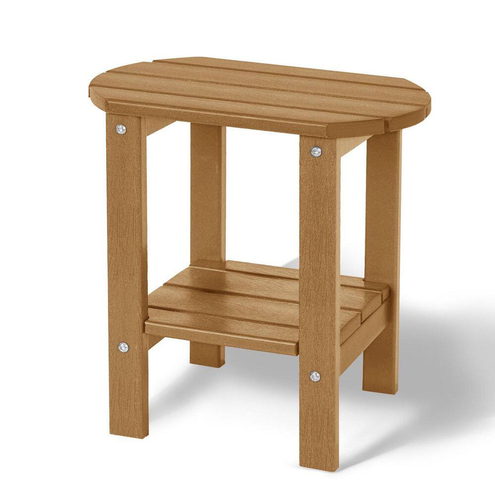PASAMIC 17 in. Brown 2-Tier Oval HDPE Outdoor Side Table OST-YXHDPE006-004-1PCS - The Home Depot