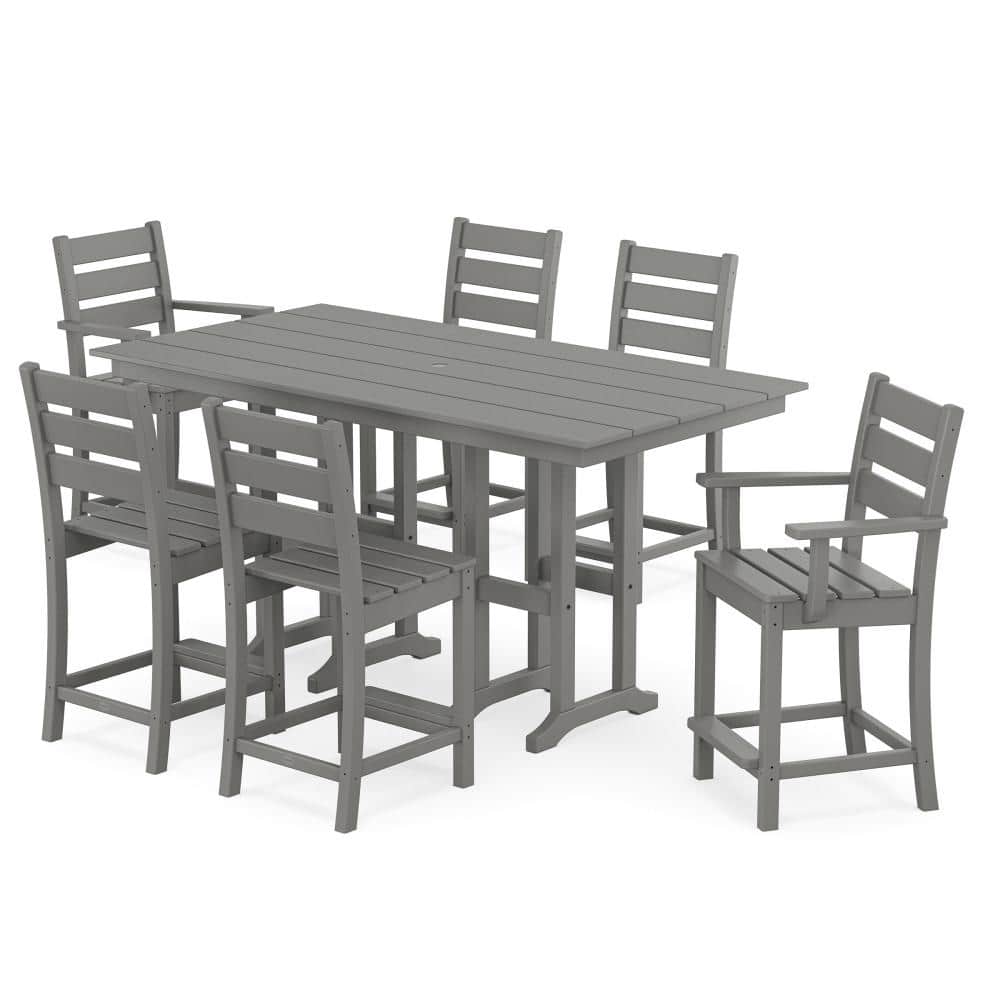 POLYWOOD Grant Park Slate Grey 7-Piece HDPE Plastic Farmhouse Counter ...