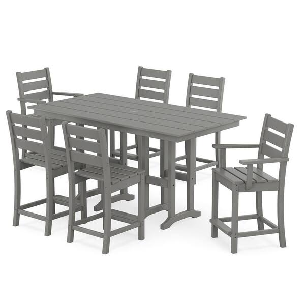 POLYWOOD Grant Park Slate Grey 7-Piece HDPE Plastic Farmhouse Counter ...