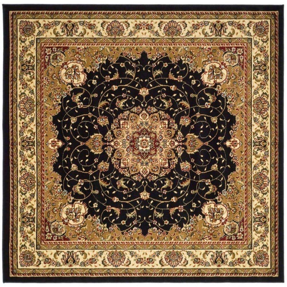 SAFAVIEH Lyndhurst Black/Ivory 8 ft. x 8 ft. Square Border Antique ...