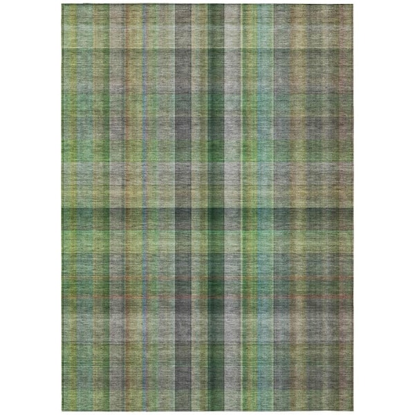 HomeRoots Green 9 ft. x 12 ft. Woven Plaid Rectangle Indoor/Outdoor ...