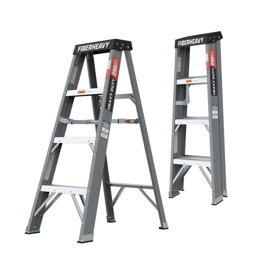 KIWDZFU 4-Step 4.16 ft. Reach Fiberglass Ladder with 250 lbs. Capacity ...