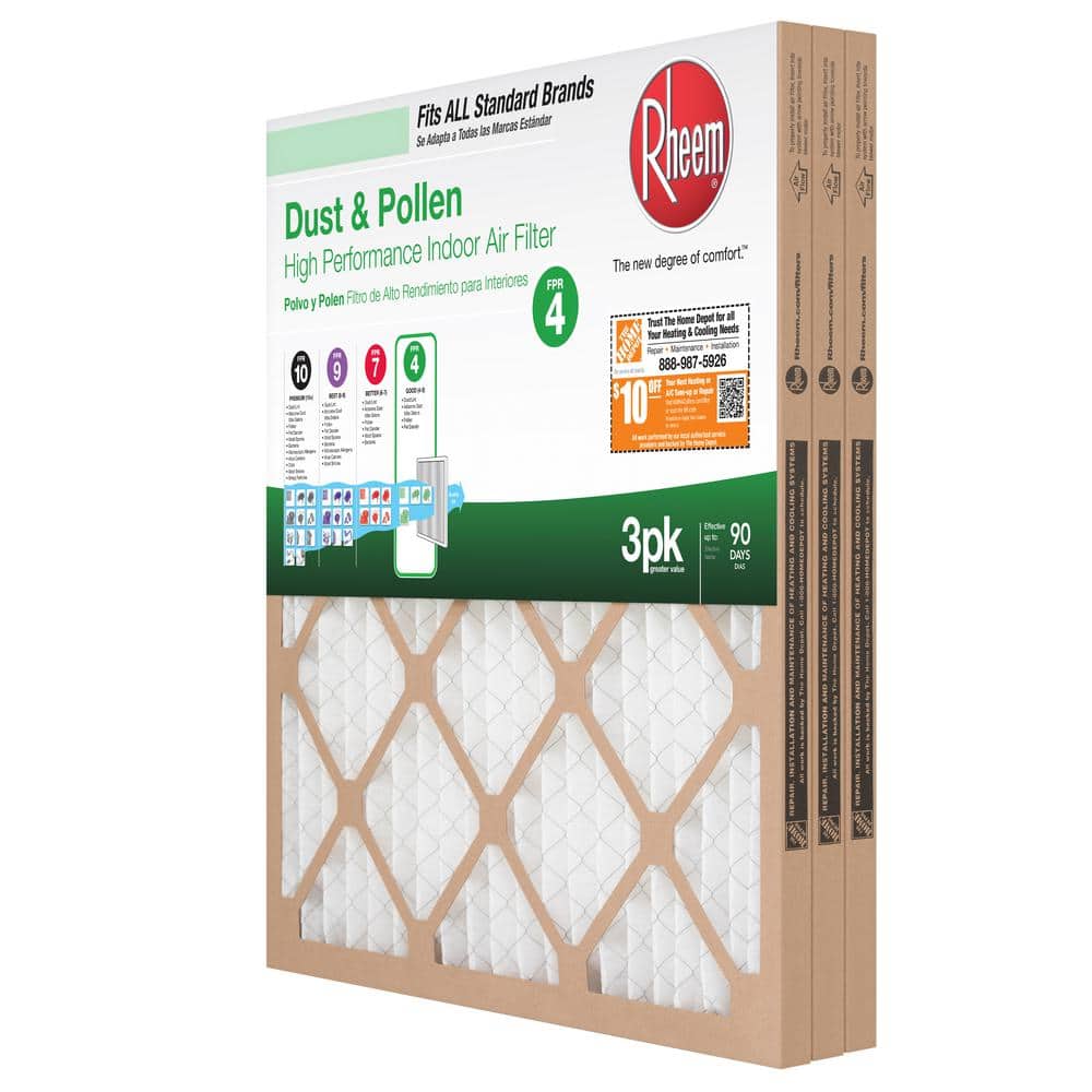 Rheem 18 x 18 x 1 Basic Household Pleated MERV 8 - FPR 4 Air Filter (3 ...