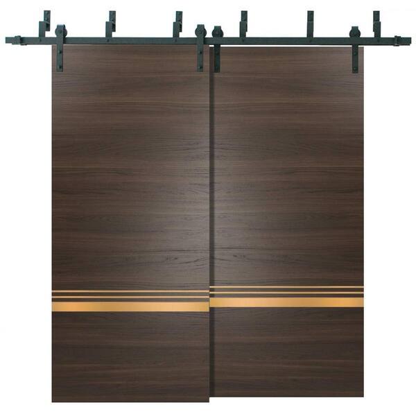 Sartodoors 18 in. x 84 in. 2 Panel Chocolate Ash Solid Wood with ...