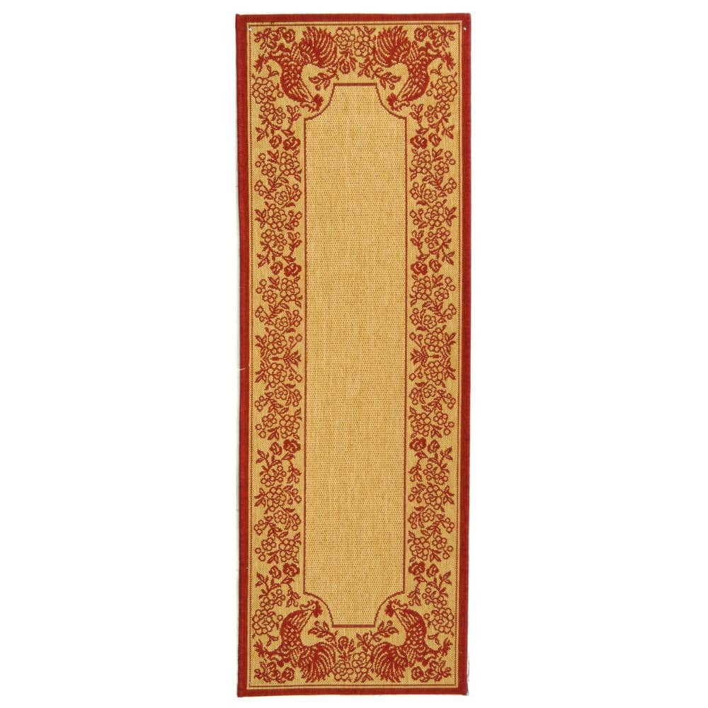 SAFAVIEH Courtyard Natural/Red 2 ft. x 12 ft. Border Indoor/Outdoor ...