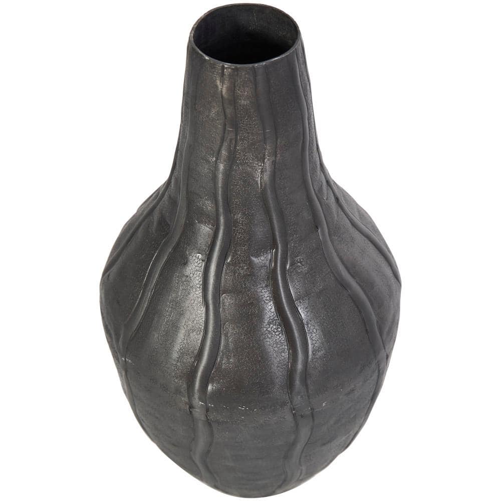 Litton Lane 13 in. Black Snakeskin Inspired Metal Decorative Vase with ...