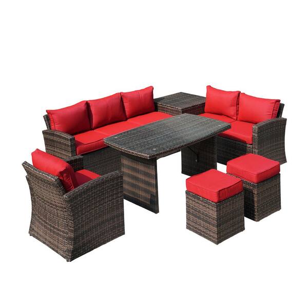 DIRECT WICKER Albert Brown 7-Piece Wicker Patio Conversation Set with ...