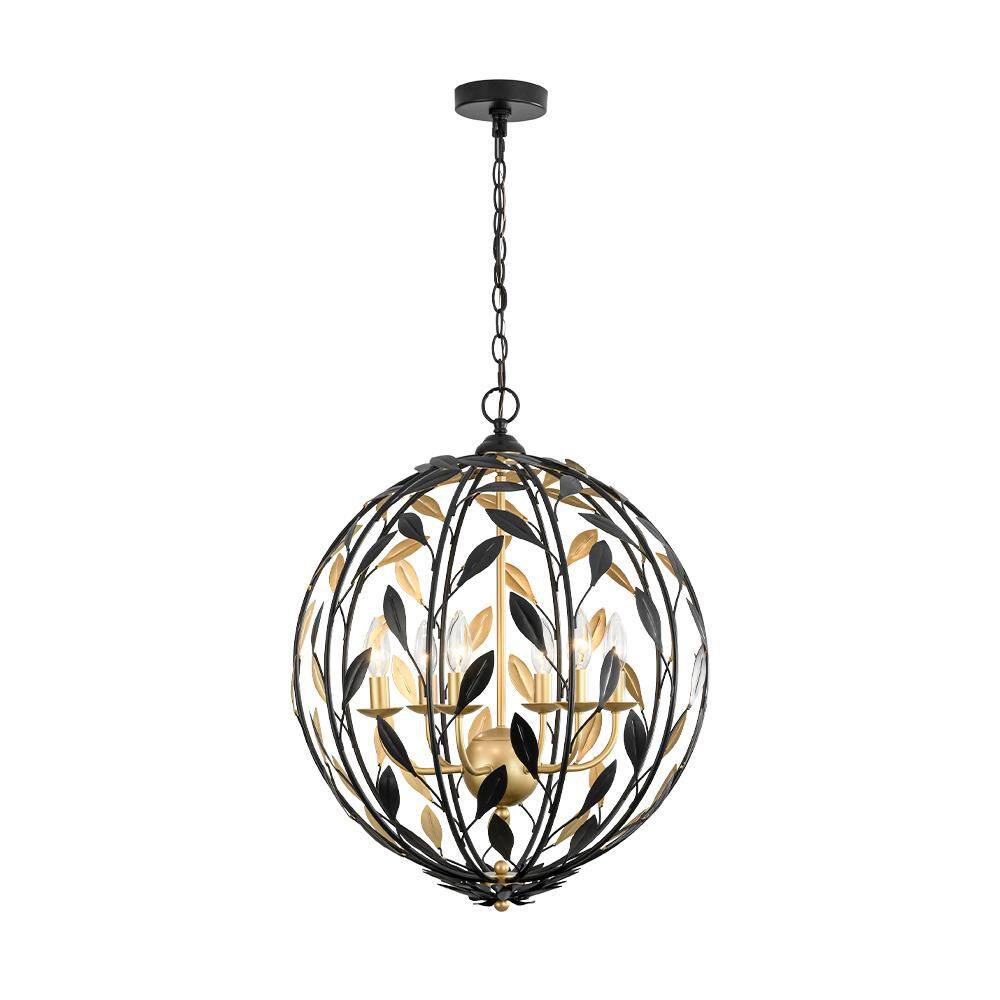 Y'INSP Marie 6-Light Matte Black Farmhouse Leaf Chandelier Ceiling ...