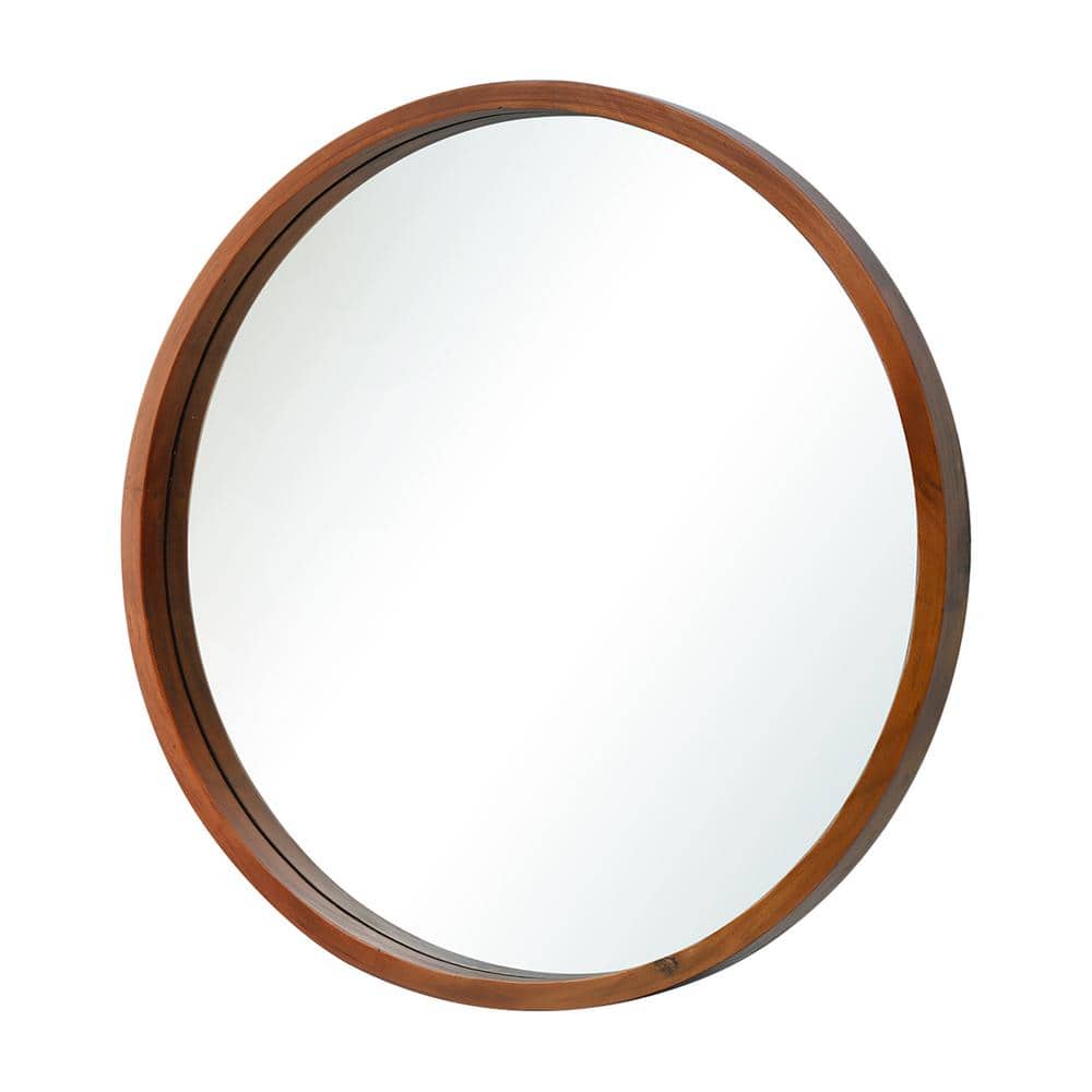 CLAVIE 30 in. W x 30 in. H Medium Round Farmhouse Mirror Wood Framed ...