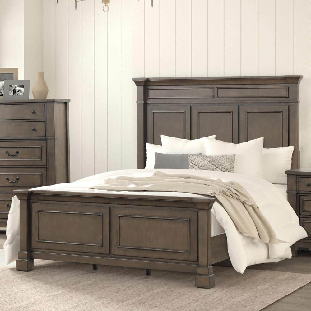 Furniture of America Yates Brown Wood Frame Queen Panel Bed with Panel ...