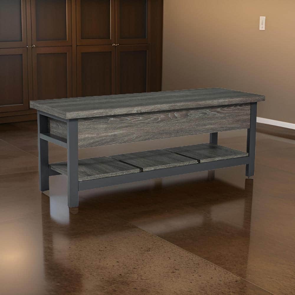 Benjara Ciara Transitional Gray and Black Engineered Wood 48 in. Solid ...