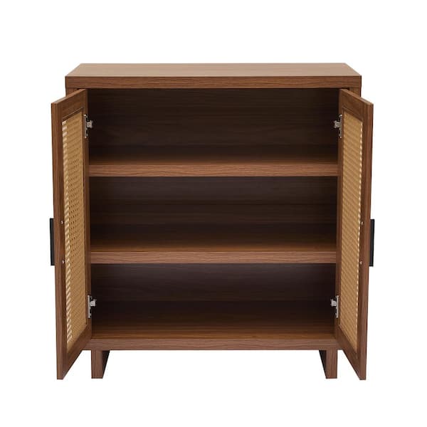 Uixe Walnut 31.7 in. H 2-Rattan Doors Accent Storage Cabinet with 3 ...