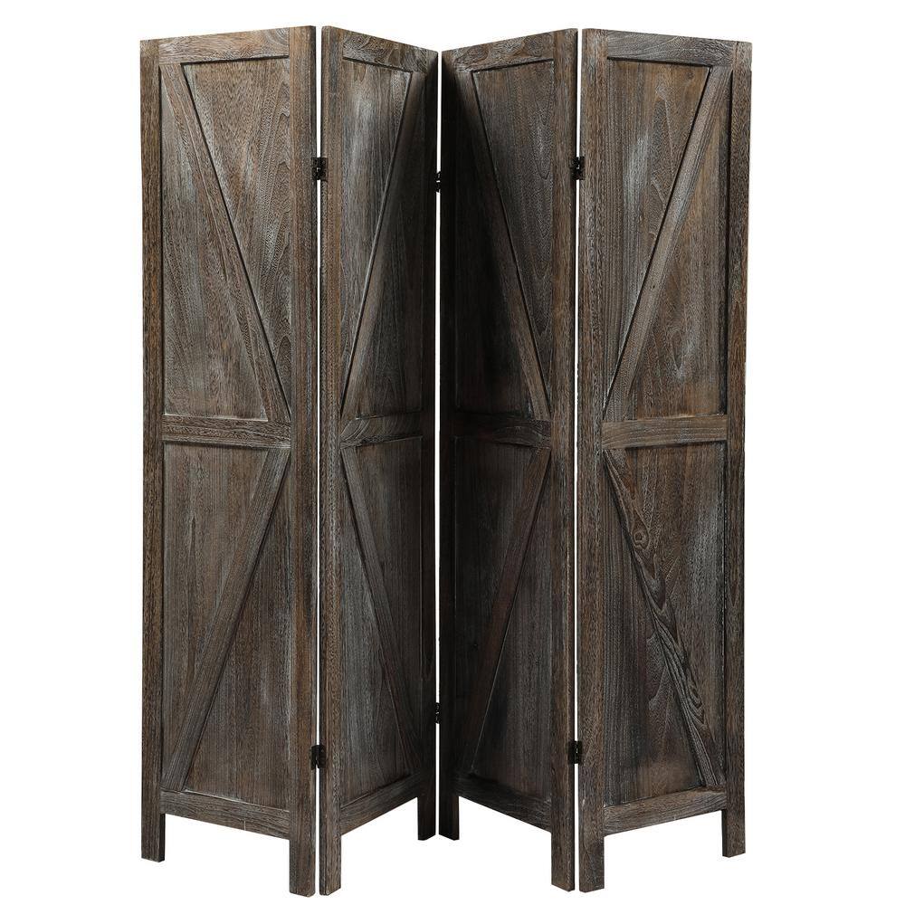 Tidoin 4-Panel Brown Wood Rectangular Panel Room Partition MIX-YDHG-910 ...