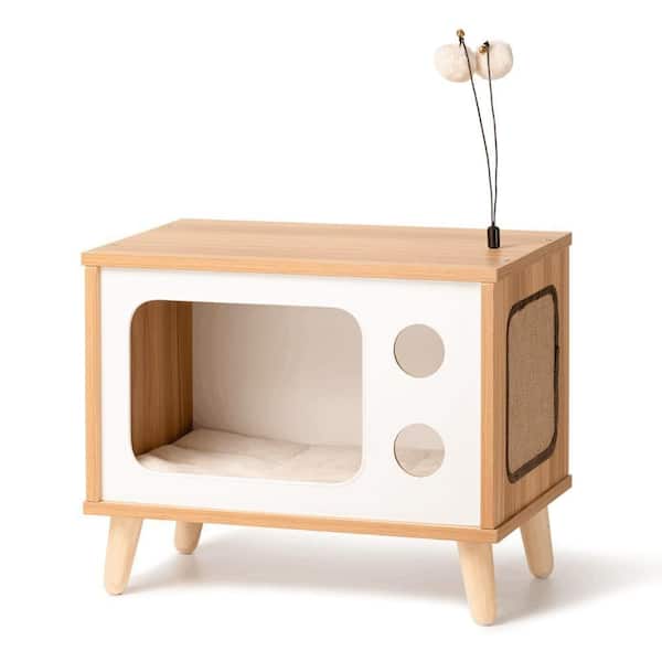 cenadinz TV-Shaped Cat Bed, Cute Cat House with Bell Ball Toys H ...