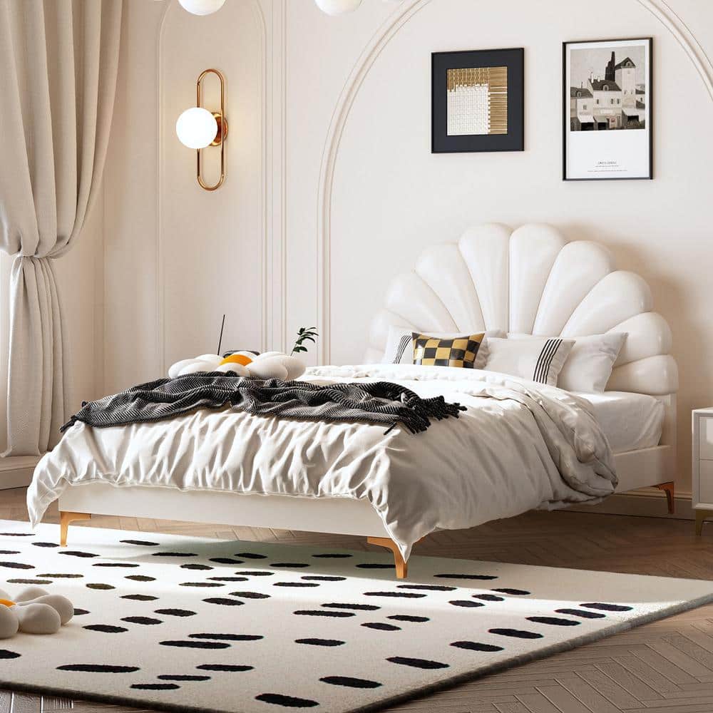 Clihome White Shell Shaped Kid's Bed, Minimally Designed Single Double ...