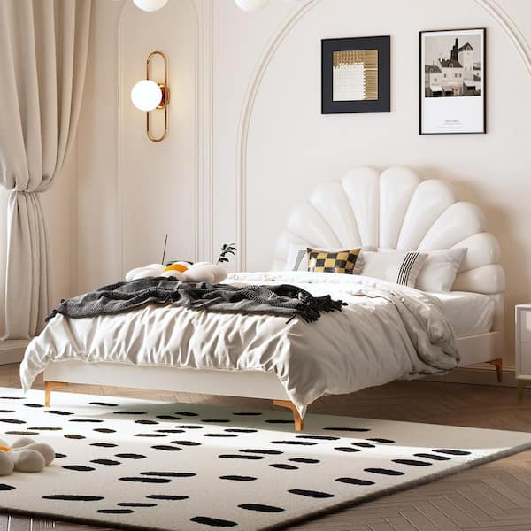 Clihome White Shell Shaped Kid's Bed, Minimally Designed Single Double ...